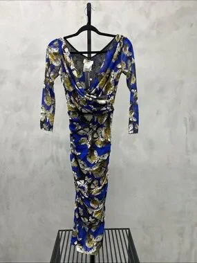 Fuzzi | Dresses | Cobalt Floral Draped Longsleeve Maxi Dress | Poshmark